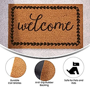 Flash Furniture Harbold Indoor/Outdoor Coir Doormat - Natural Background with Black Welcome Message - 18" x 30" - Non-Slip Backing