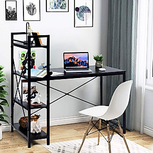 Tangkula Computer Desk with 4 Tier Shelves, Study Writing Table with Storage Bookshelves, Modern Compact Home Office Workstation, 47.5" Tower PC with Steel Frame & Adjustable Feet Pad