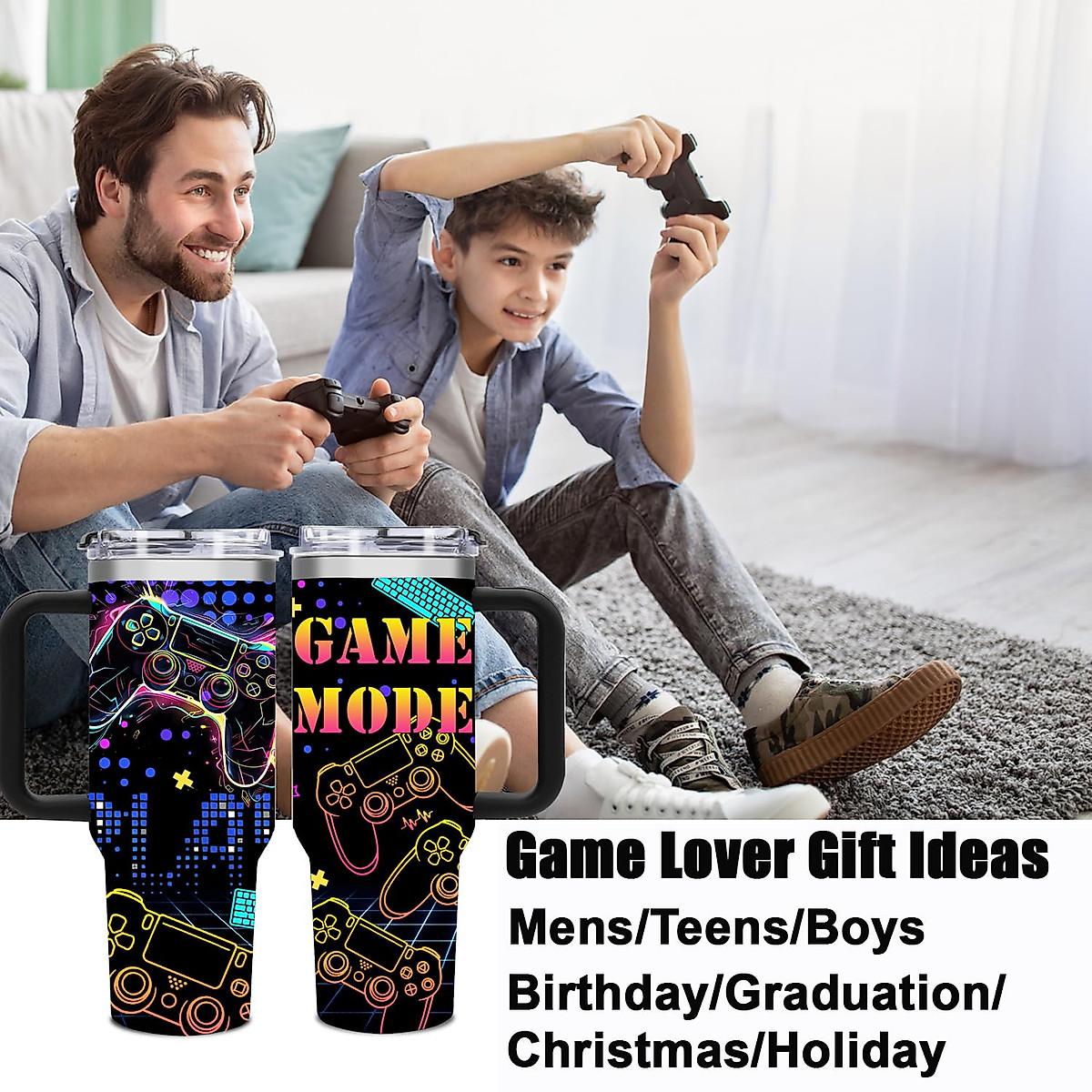 Gamer Gifts Gaming Gifts Gamer Gifts for Men Gamer Tumblers Gifts for Gamers Mens Gifts for Birthday Gaming Mugs Gaming Stuff Gamepad Game Lover Gifts for Boys Teen Gamer Cup 40oz (Newly Upgraded Lid)
