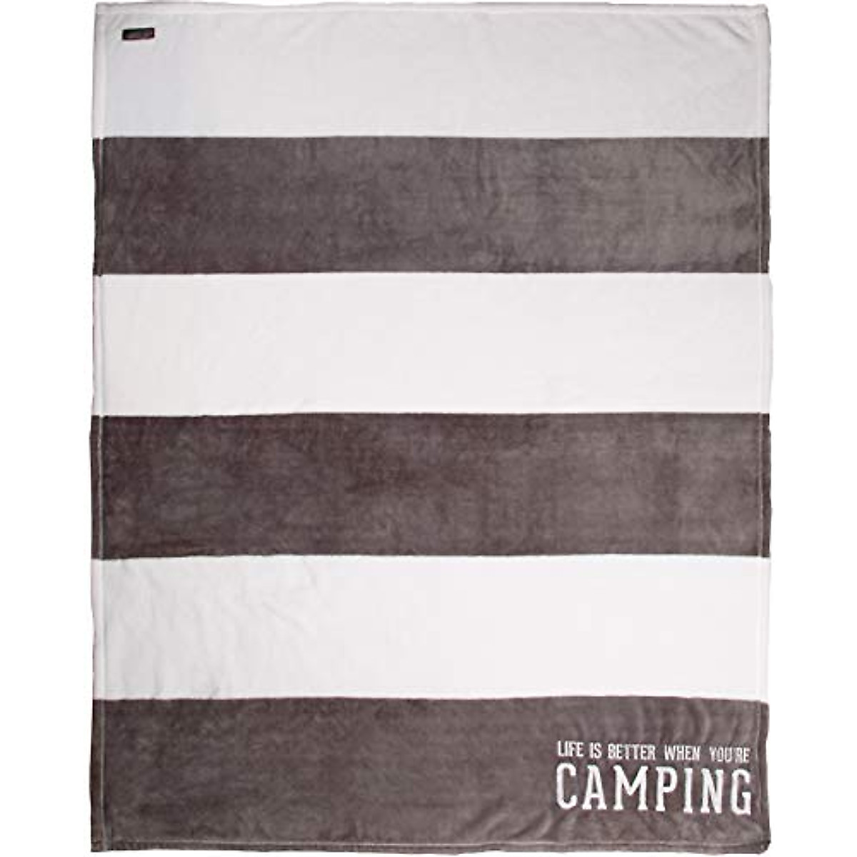 Pavilion Gift Company Life is Better When You're Camping-Gray & White Super Soft 50 x 60 Inch Striped Throw Embroidered Text 50" x 60" Royal Plush Blanket, Grey