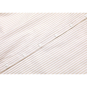 chouyatou Women's Casual Long Sleeve Button Down Loose Striped Cotton Maxi Shirt Dress (Medium, Khaki)