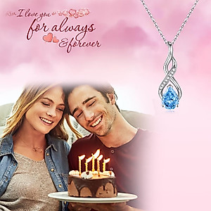 Iefil March Birthstone Necklaces for Women - S925 Sterling Silver Heart Necklace Aquamarine Necklace March Birthstone Jewelry for Women Mom Daughter Girlfriend Wife Birthday Gifts