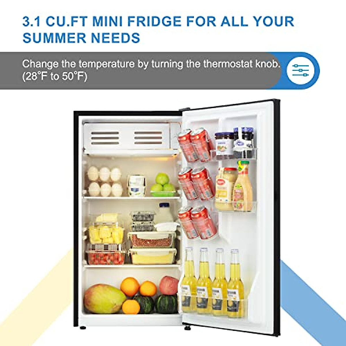 Frestec 3.1 CU' Min Refrigerator, Compact Refrigerator, Small Refrigerator with Freezer, Black (FR 310 BK)