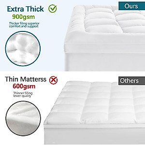 CYMULA Full Size Mattress Topper - Extra Thick Cooling Mattress Pad Cover for Back Pain - Soft Mattress Protector Firm Bed Topper Pillow Top with 8-21 Inch Deep Pocket 3D Snow Down Alternative Fill