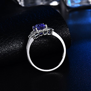 Lanmi 14K White Gold AAA Natural Blue Tanzanite Diamonds Rings Engagement Wedding Band for Women