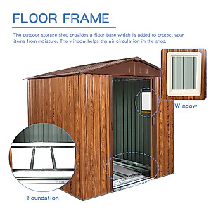 6ft x 6ft Metal Storage Shed for Backyard Lawn, Large Garden Shed Outdoor Utility Tool Shed with Metal Floor Base Pad-lockab