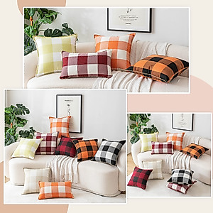 Pack of 2 Buffalo Check Plaid Throw Pillow Covers, Farmhouse Decorative Lumbar uare Outdoor Pillows Cushion Cover for Sofa Couch Living Room Home Garden Chair Decor (Red and White, 12x20 inches)