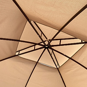 10 X 10ft Hardtop Gazebo, Double Roof Gazebo with Nettings, Outdoor Steel Frame Vertical Stripes Roof Permanent for Patio, Backyard, Lawns,Khaki