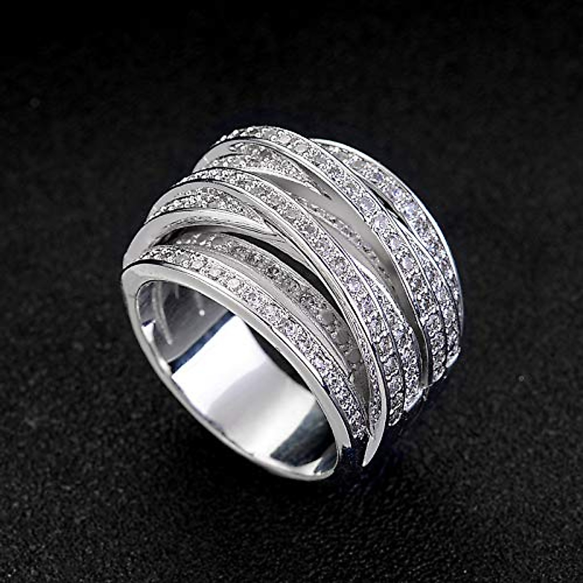 Gixaxak 925 Sterling Silver Shiny Diamond Ring Multi-Layer Winding Cubic Zirconia Anniversary Ring White Topaz Cubic Zirconia CZ Diamond Elegant Eternity Engagement Wedding Band Ring 6