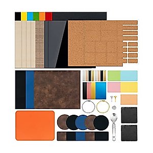 Laser Material Explore Kit, 111-Piece Laser Material Box, 8 Kinds of Laser Materials for Laser Engravers & Laser Cutters, Contains Plywood, Acrylic, Leather for Laser Crafting, Personalize Gifts