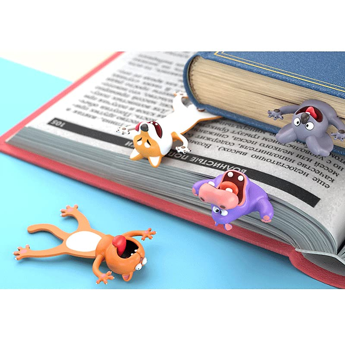 3D Wacky Bookmark - More Fun Reading, 3D Cartoon Animal Bookmark, Novelty Funny Animal Reading Bookmarks, Cute Squashed Animal Stationery (Set of 10)