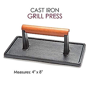 Cast Iron Stove Top Griddle Set & Griddle Accessories, Grill Pan, Includes Reversible Cast Iron Griddle, Stove Top Griddle Press, and Grill Pan Scrapers, Grill Plate measure 17 x 9 inch, Black