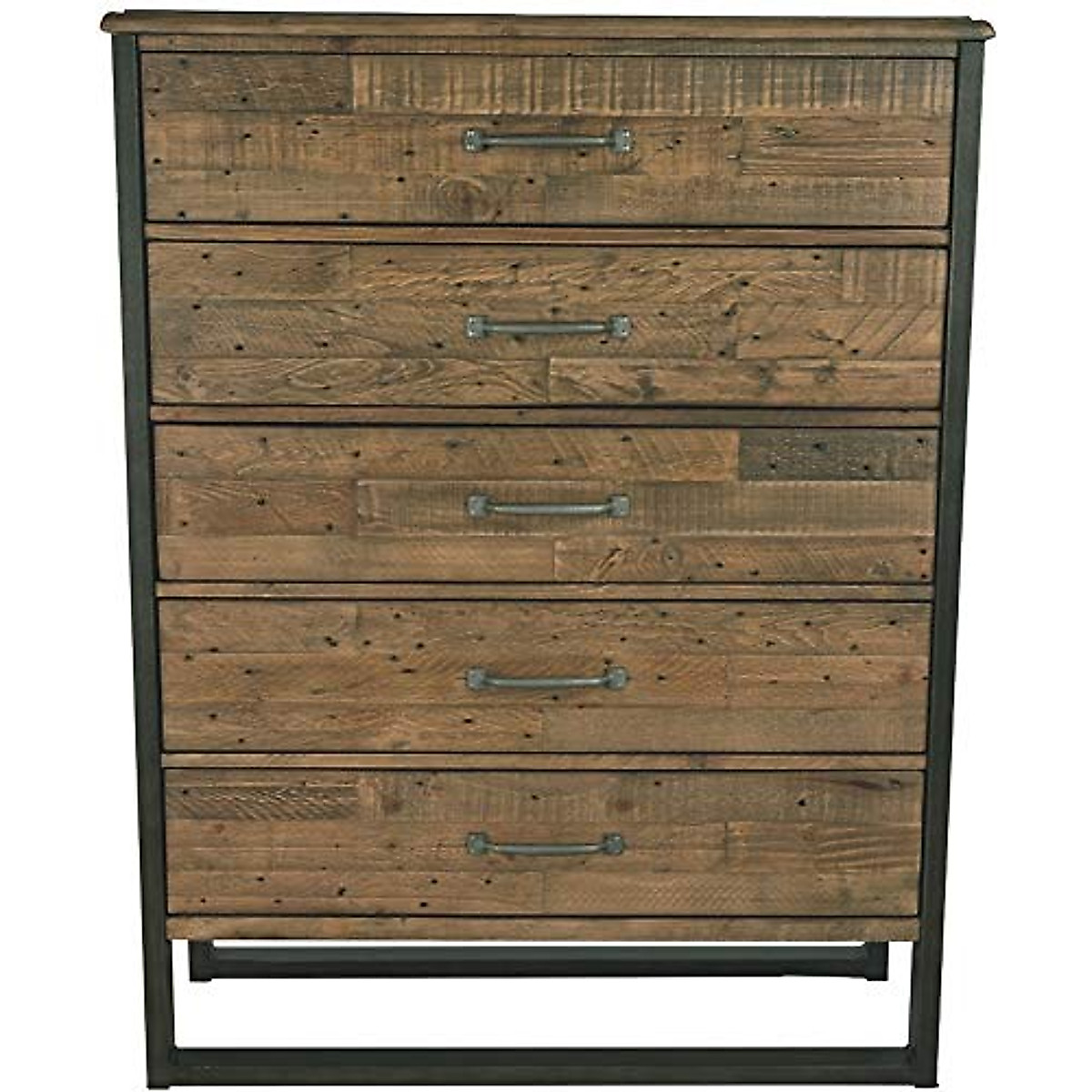 Signature Design by Ashley Sommerford Industrial Farmhouse 5 Drawer Chest with Dovetail Construction, Butcher-Block Brown, Black