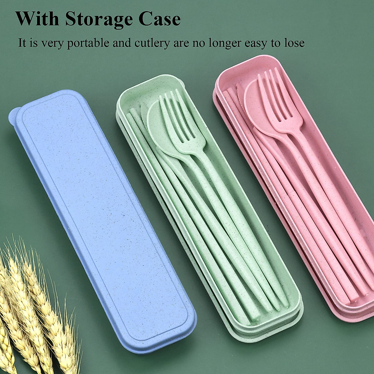 DISSKNIC 4 Sets Travel Utensils with Case, Cutlery Set Chopsticks Fork Spoon Knife with Case, Reusable Plastic Utensils Sets for Lunch Box Accessories,Portable Lunch Box Utensils Set for Daily Use