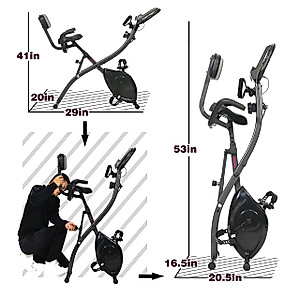 PS Stationary Folding Exercise Bike, magnetic drive cycle bikes with Resistance Belt backrest Digital Monitor Exercise Equipment for Home Gym&workout