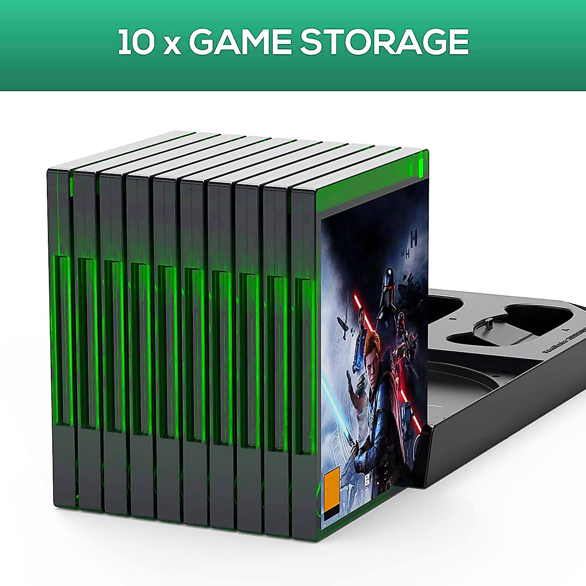 FASTSNAIL Vertical Stand Cooling Fan for Xbox Series X with 2 Pack 1400mAh Rechargeable Batteries, Charging Station for Xbox Series X/S Controller with Game Slot and Headset Stand-Not for Xbox One S/X