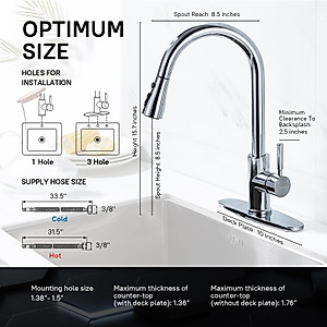 WEWE Sink Faucet, Pull Down Kitchen Faucet with Sprayer Low Lead Commercial Modern Stainless Steel rv Farmhouse Kitchen Faucet Single Handle 1 or 3 Hole Kitchen Sink Faucet, Polished Chrome