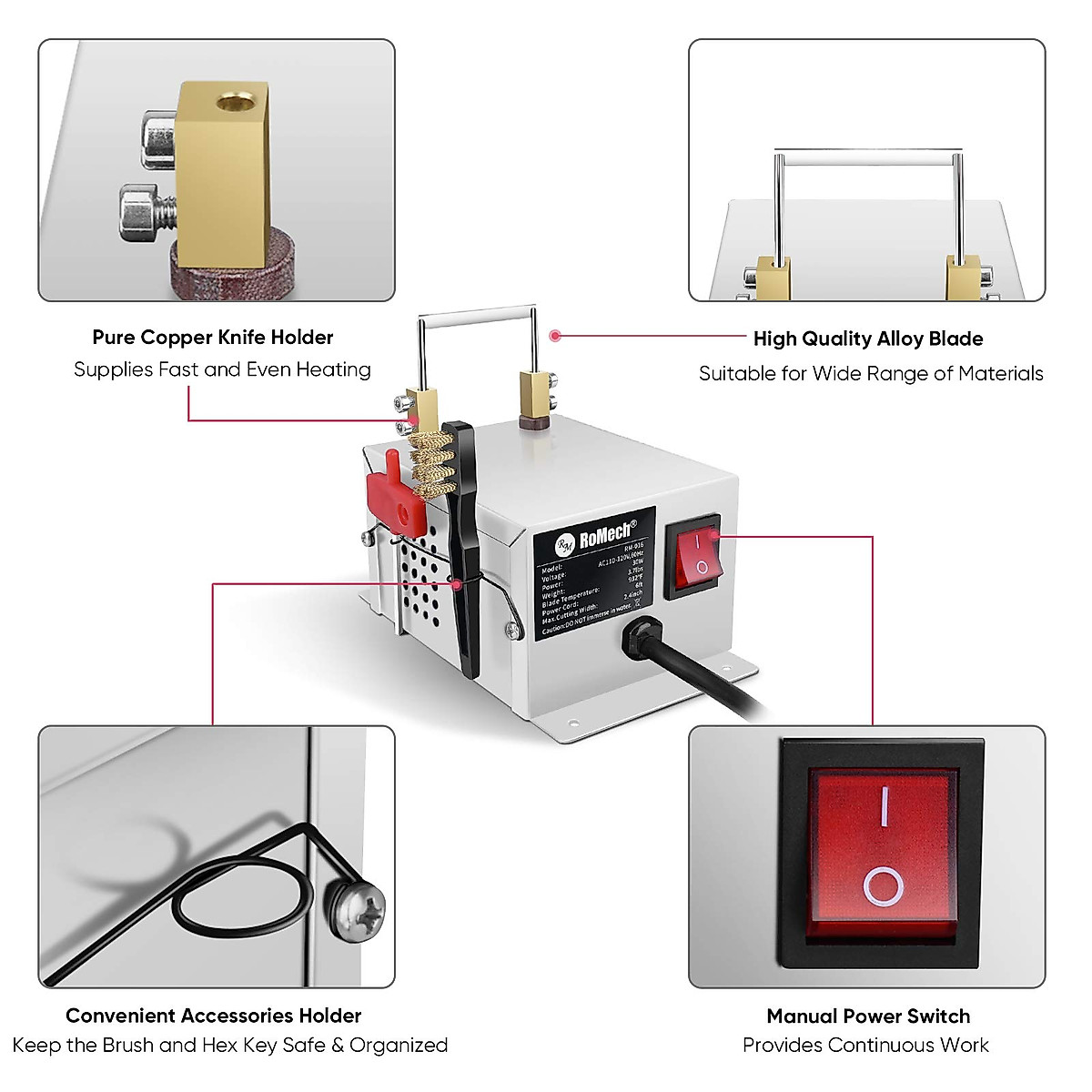 RoMech Electric Rope Cutter - Hot Knife Thermal Blade for Braid Fabric Webbing Belting Ribbon- Bench Mount Cutting Tool Kit – Heal Sealer (30W, RM-016)