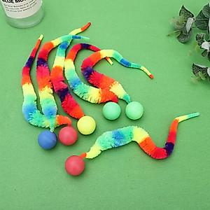 SUBANG 6 Pieces Bouncy Ball with Tail Cat Toys Magic Worm Toys Cat Toy Worm Bouncy Balls for Cats
