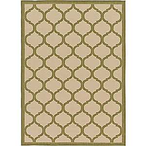 Unique Loom Outdoor Trellis Collection Area Rug - Moroccan (7' 1" x 10' Rectangle, Beige and Olive/ Beige)