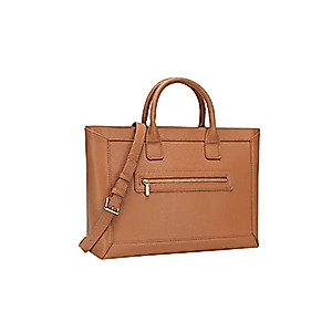 Daisy Rose Tote Shoulder Bag with Front Zipper - PU Vegan Leather - BROWN