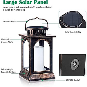 TomCare Solar Lights Flickering Flame Upgraded Metal Solar Lantern Outdoor Hanging Decorative Lanterns Heavy Duty Solar Powered Waterproof Outdoor Lighting for Patio Garden Christmas, 2 Pack (Bronze)