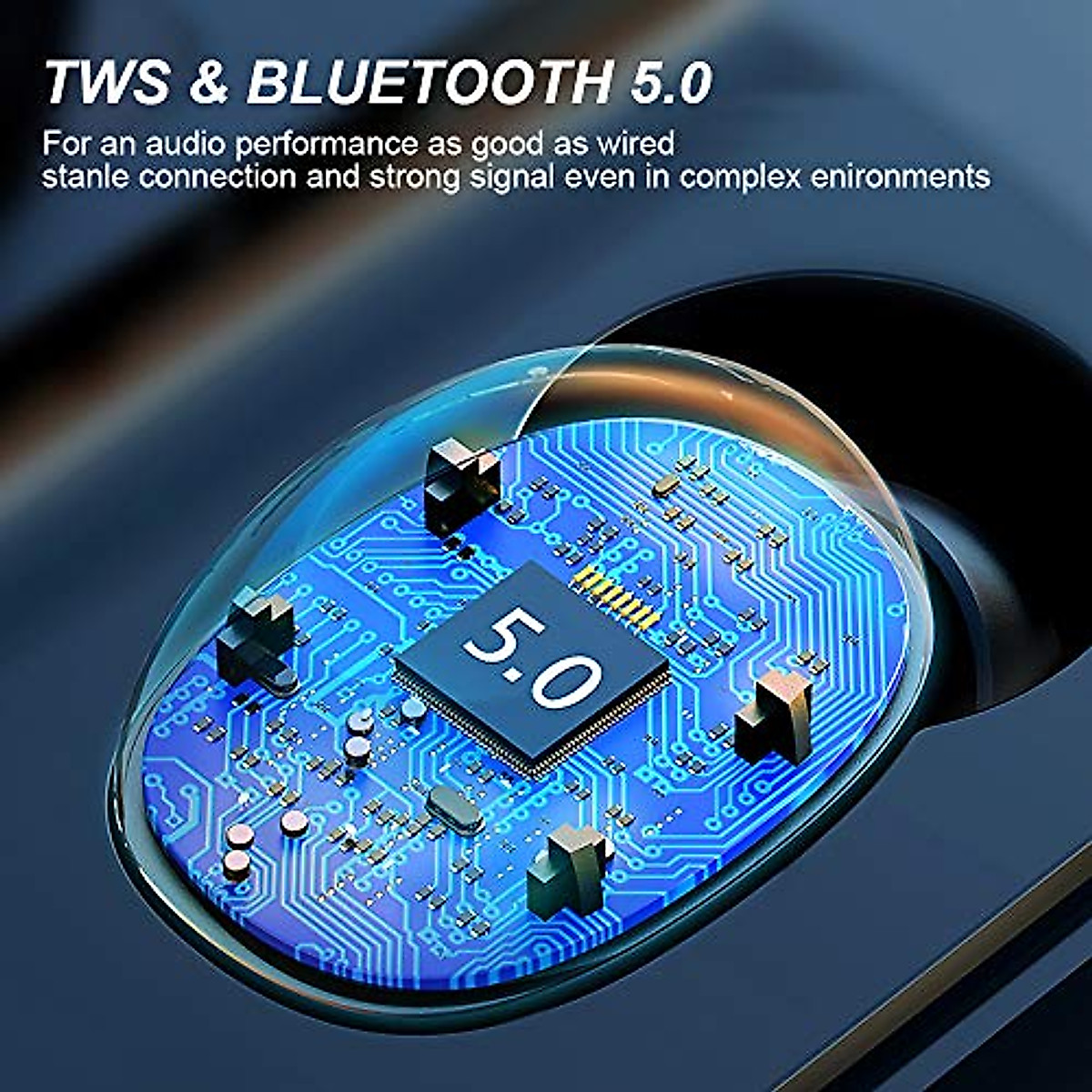 Wireless Earbuds with Immersive Sound True 5.0 Bluetooth in-Ear Headphones with 2000mAh Charging Case Easy-Pairing Stereo Calls/Touch Control/Built-in Microphones/IPX7 Sweatproof/Deep Bass for Sports