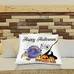 Witch Pumpkins Gnome Throw Pillows for Couch 18x18 Halloween Gnomes Modern Wrinkle Satin Pillow Shams for Bedroom Living Room Sofa Chairs with Zipper Closure Housewarming Gifts