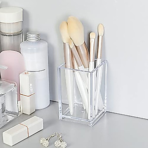 2 Pack Acrylic Pen Holder Makeup Brush Holder Clear Pencil Makeup Brush Storage Organizer Cup for Office Acrylic Desk Accessories Dorm Bathroom Supplies