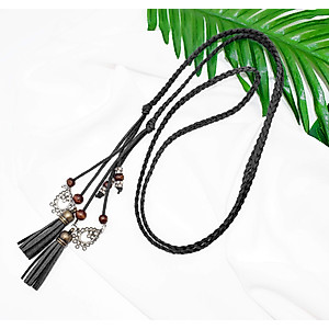 Exotic Women Black Waist Belt/ Rope/Chain Skinny Belt with Tassel and Beads for Ladies Skirt Dress in 8 Colors