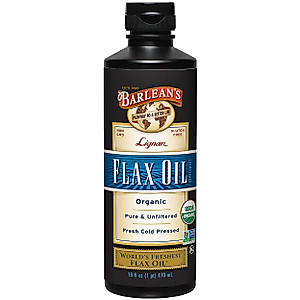 Barlean's Lignan Flaxseed Oil from Cold-Pressed Flaxseeds - 7,230 mg ALA Omega-3 Fatty Acids for Improving Heart Health - Vegan, USDA Organic, Non-GMO, Gluten-Free - 16 oz