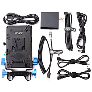 KOERTACOO V-Mount Lock Battery Plate Power Supply Splitter Adapter with V Mount Battery Charging Function + BMPCC 4K/6K USB-C PD Coiled Power Cable for Black Magic Pocket Cinema Camera.