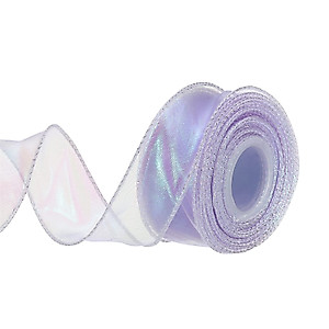 MECCANIXITY 1 1/2" Wide Sparkly Sheer Wired Organza Ribbon Pastel Shimmer Iridescent Chiffon Ribbons 10 Yard Lavender Purple for Gift Wrapping Bouquet Wedding Bows