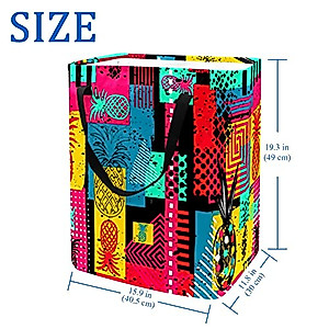 Exotic Summer Colorful Pneapples Geometric Pattern Print Collapsible Laundry Hamper, 60L Waterproof Laundry Baskets Washing Bin Clothes Toys Storage for Dorm Bathroom Bedroom