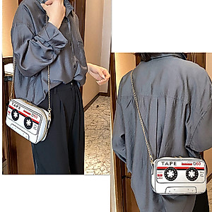 KUANG! Women Retro Cassette Shoulder Bag Tape Shaped Recorder Crossbody Purse Elegant Banquet Evening Handbag for Girls