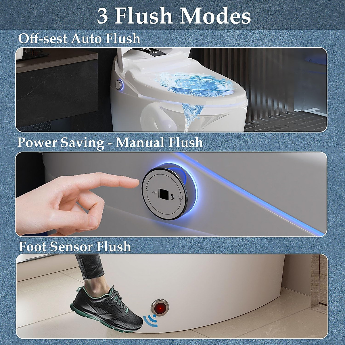 Lovinouse Smart Toilets Bidet, Modern Toilet and Bidets, Auto Power Flush Self Cleaning Tankless Toilet with Bidet,Auto Open & Close,Heated Seat,Warm Water Sprayer & Dry,Foot Sensor Operation,White