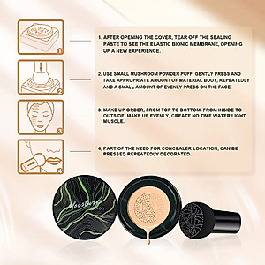 Mushroom Head Air Cushion CC Cream - BB Cream Foundation Makeup Moisturizing Concealer Long-Lasting, Cushion Foundation Full Coverage Self Adjusting for Mature Skin & All Skin Types (Natural)