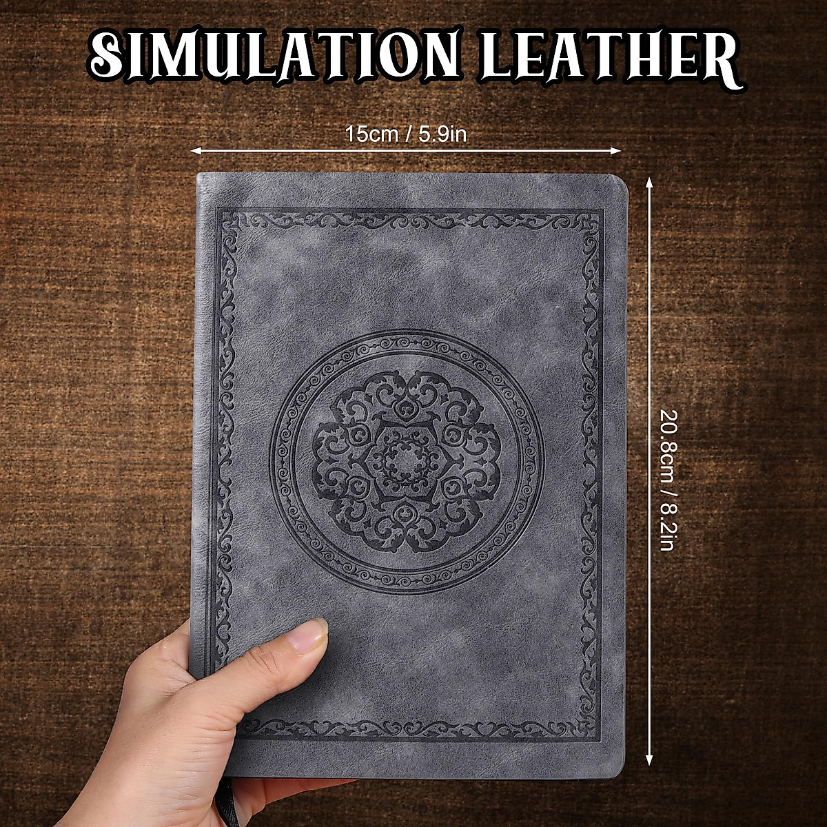 Fetinar 2025 Leather Vintage Journal Notebook,300 Pages,Leather Softcover Lined Journal Notebooks for Women Men,Notebook Journals for Writing Travel,Business,Office,Grey