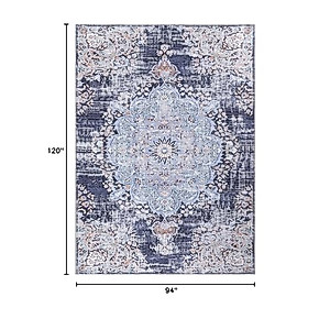 CAMILSON Printed Area Rugs with Ultra Thin Super Strong for Living Room Bedroom, Vintage Rug 8x10, Stain and Water Resistant, Traditional Bohemian Indoor Carpet (8 x 10, Blue)