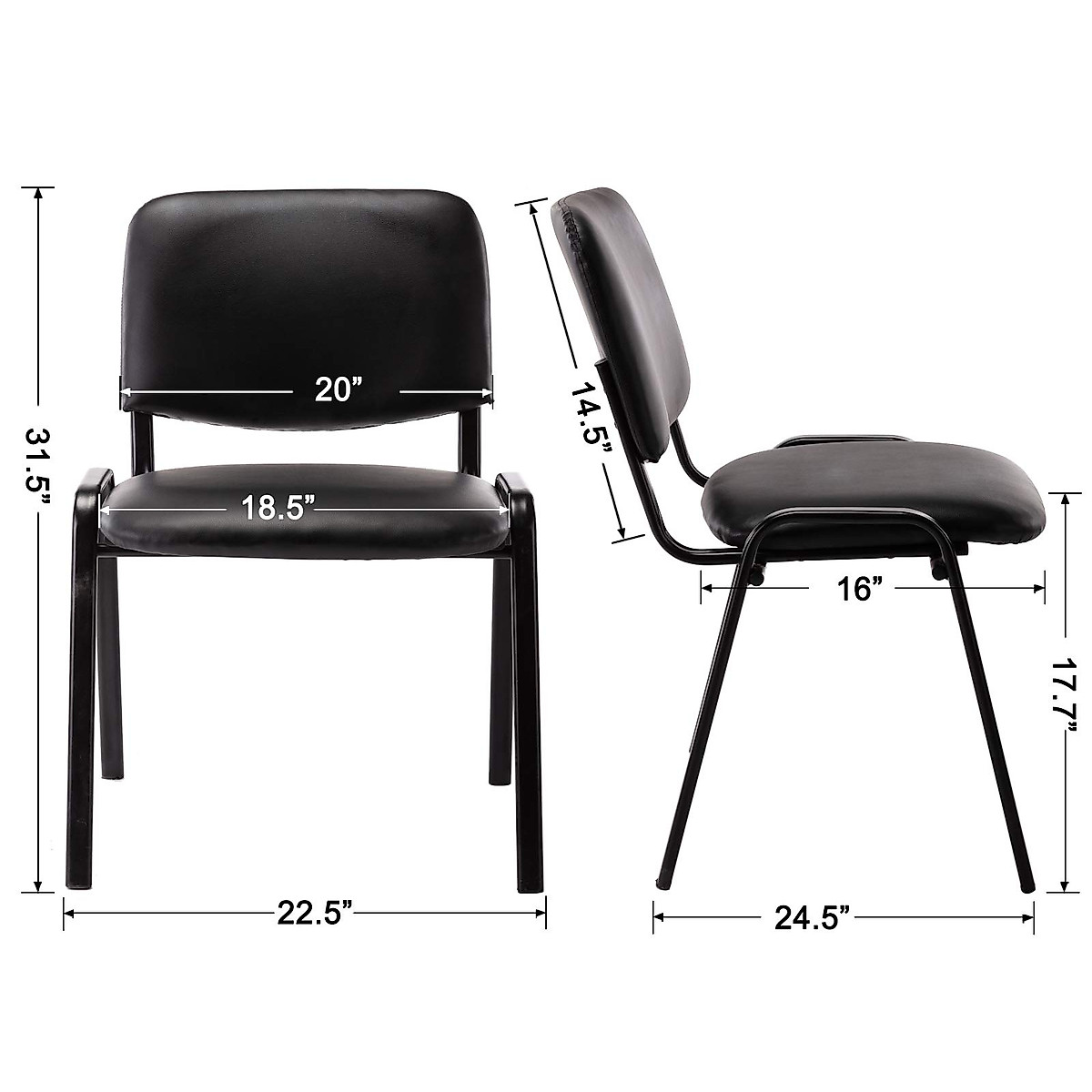Shunzhi Waiting Room Chairs Set of 10 Stackable Conference Room Chairs Pu Leather Office Guest Chairs Side Reception Chairs for Breakroom/Lobby/Events/Church/School/Hall/Hotel,Black,10PCS