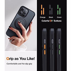 TORRAS 360°Rotatable Ring for iPhone 13 Pro Max Case [Compatible with Magsafe] with Stand, Magnetic Ring Holder Military Grade Shockproof Translucent Back Slim Fit Phone Case UPRO Ostand Pro, Black