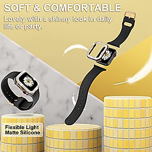 DABAOZA Compatible for Apple Watch Band with Glitter Bumper Case, Women Silicone Soft Comfortable Adjustable Strap with Buckle for iWatch SE Series 8/7/6/5/4/3/2/1 (Black Rosegold, 44mm)