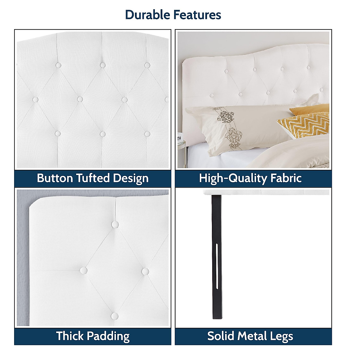 Cassandra Headboards for Full Size Bed, Upholstered Button Tufted Bed Headboard, 12 Adjustable Positions Full Headboard Only, Wall Mounted Headboard, Bed Backboard Linen Fabric Head Board - White