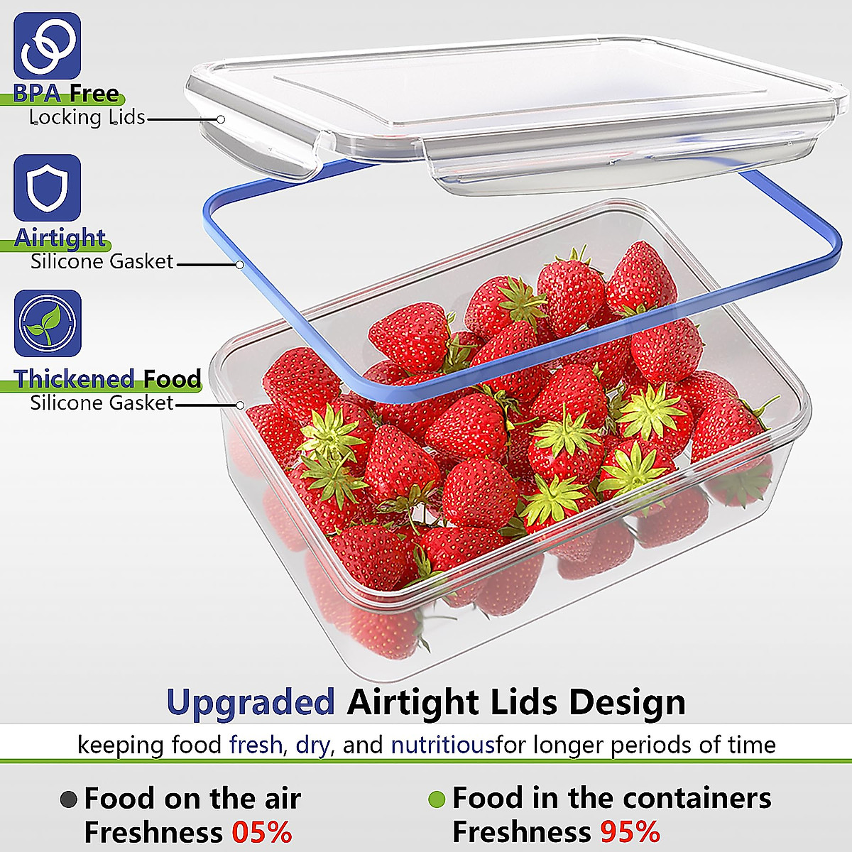 22 Pack Food Storage Containers with Lids, Reusable Plastic Meal Prep Containers, Microwave/Freezer/Dishwasher Safe Clear Airtight Containers