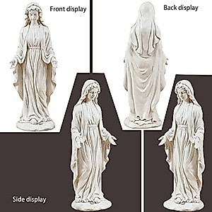 LuxenHome Virgin Mary Statue, 30'' Religious Garden Statue Art, Virgen De Guadalupe Statues, Angel Figurines Large Garden Statues, Outdoor Statues, Garden Sculptures, Outdoor Garden Decorations, Ivory