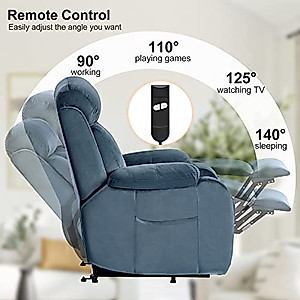 QKFF Power Lift Chair Recliners for Elderly, Modern Adult Power Lift Recliner, Velvet Upholstery Electric Lift Chair Recliner with Side Pocket for Living Room (Blue)
