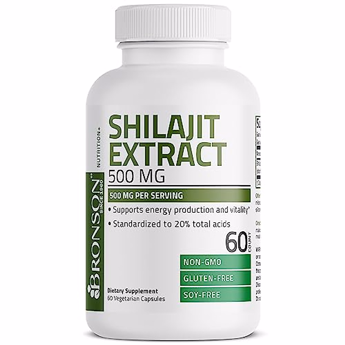 Bronson Shilajit Extract 500 MG Per Serving, Supports Energy Production & Vitality, Standardized to 20% Total Acids, Non-GMO, 60 Vegetarian Capsules