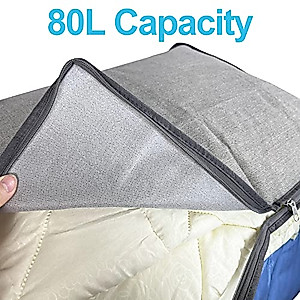 Foldable Large Clothes Comforter Soft Storage Bags, Breathable Linen Closet Storage and Organizers for Blankets, with Sturdy Zippers Clear Window, Set of 2 Grey with Printing