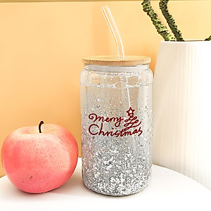 WHEATHUSK 8 Pack Pre Drilled Double Wall Beer Glass Can Shaped Blank Tumblers with Rubber Stopper & Funnel Bamboo Lid & Glass Straws for Snow Globe Glitter DIY 12oz
