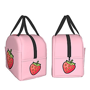 Ucsaxue Cute Strawberry Cartoon On Pink Lunch Bag Reusable Lunch Box Work Bento Cooler Reusable Tote Picnic Boxes Insulated Container Shopping Bags For Adult Women Men
